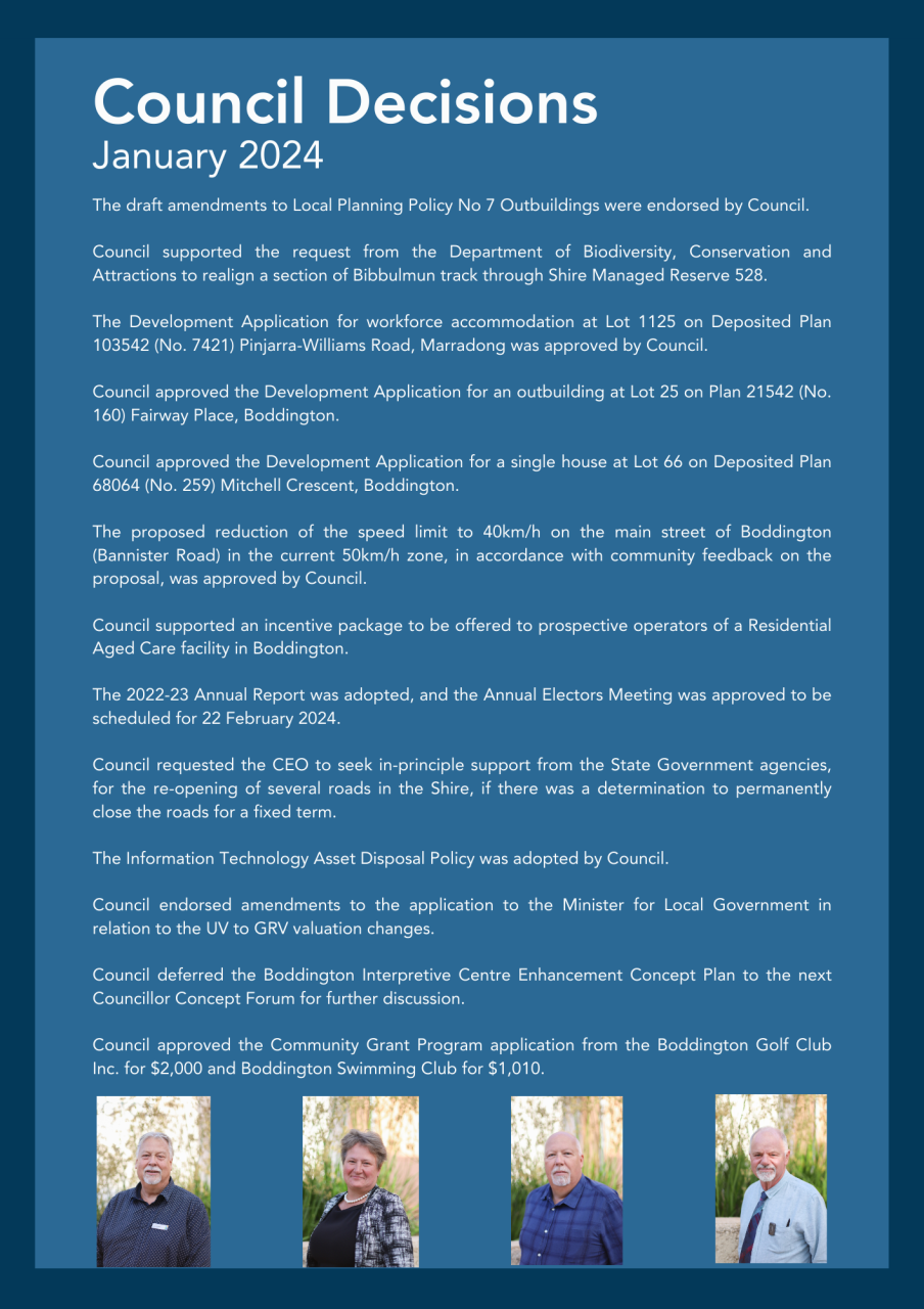 News Story - Council Decisions » Shire of Boddington
