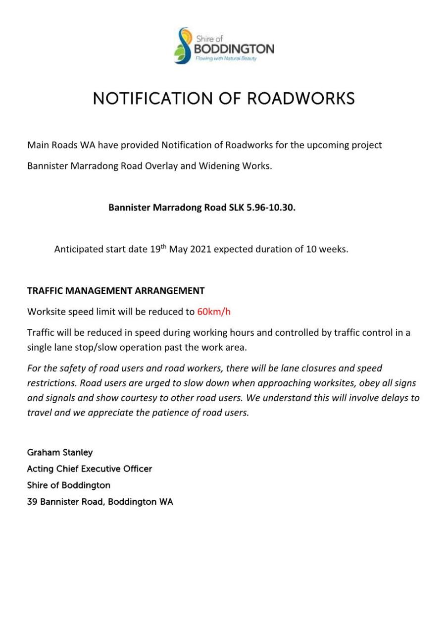 News Story - PUBLIC NOTICE OF ROADWORKS BANNISTER MARRADONG ROAD ...